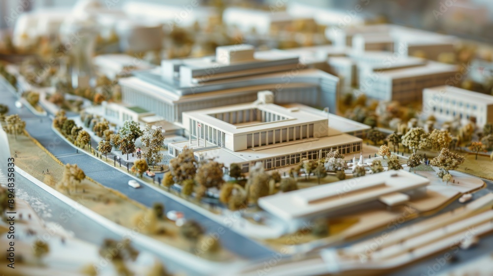 Generate a photo realistic image of a maquette representing a civic ...
