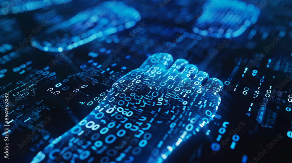 Cybersecurity Digital Footprints Made Of Binary Code Highlighting The Importance Of