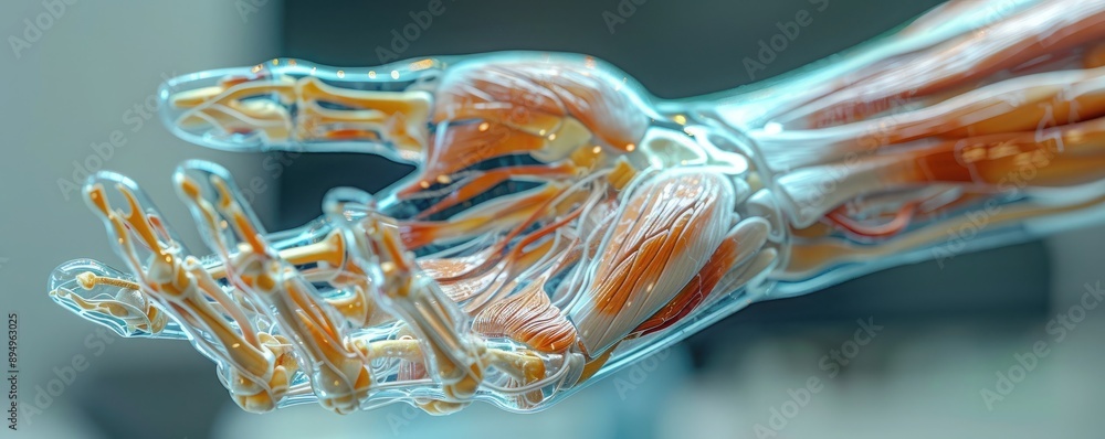 Hand of a healthcare provider linking anatomical structures of the ...