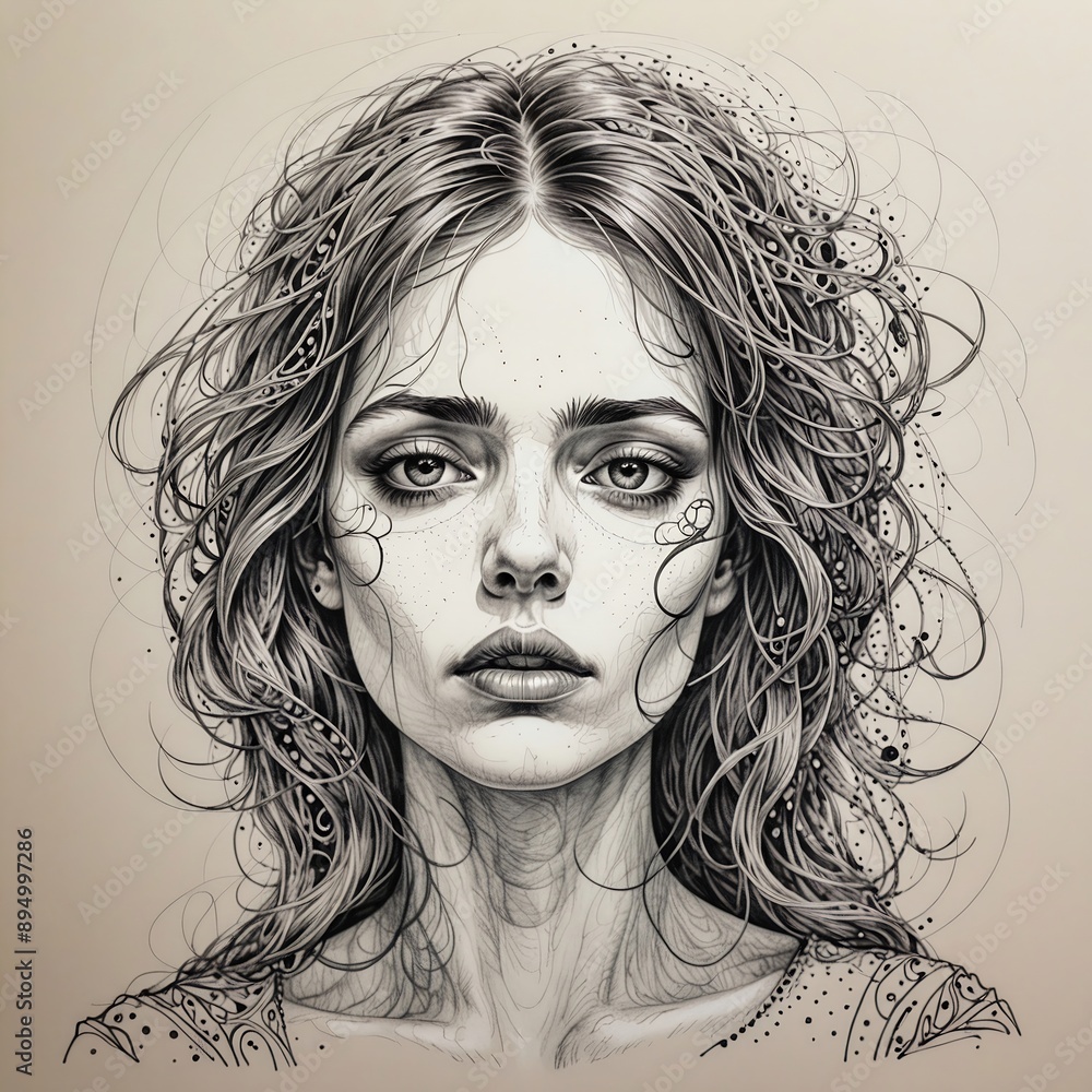 Mujer triste, deprimida, boceto a mano, dibujo en lápiz, mirada ...