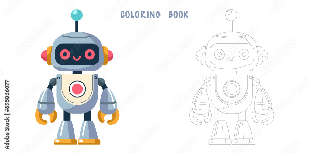 Coloring book of cheerful funny cartoon children's robot. Coloring page ...