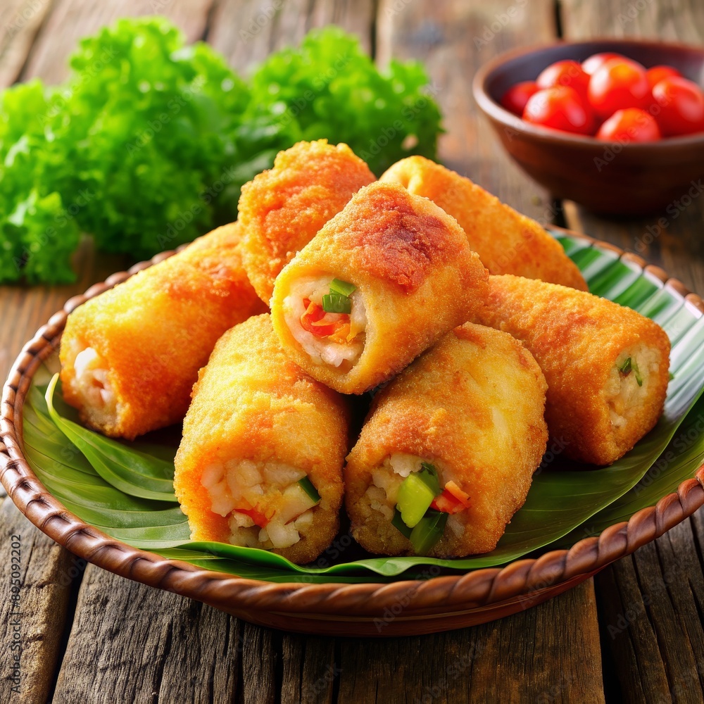 Crispy Fried Spring Rolls on a Banana Leaf, Food Photography, Delicious ...