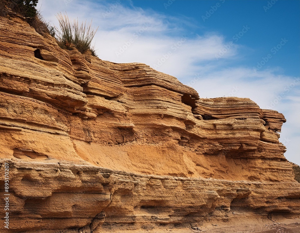 Grainy, textured sandstone cliffs with layers of sediment. Stock Photo ...