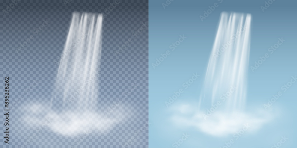 Waterfall cascade with fog isolated on transparent background. Vector ...