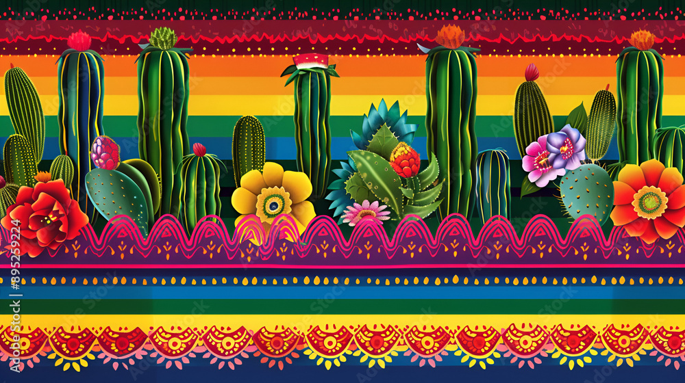 diseño mexicano con flores cactus y colores llamativos diseño tipico y ...