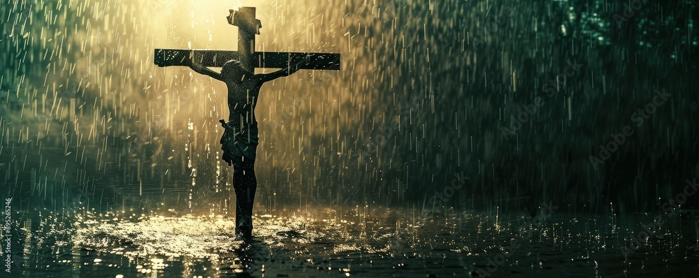 Sorrowful Crucifixion: Jesus on the Cross in the Rain - A Moving ...