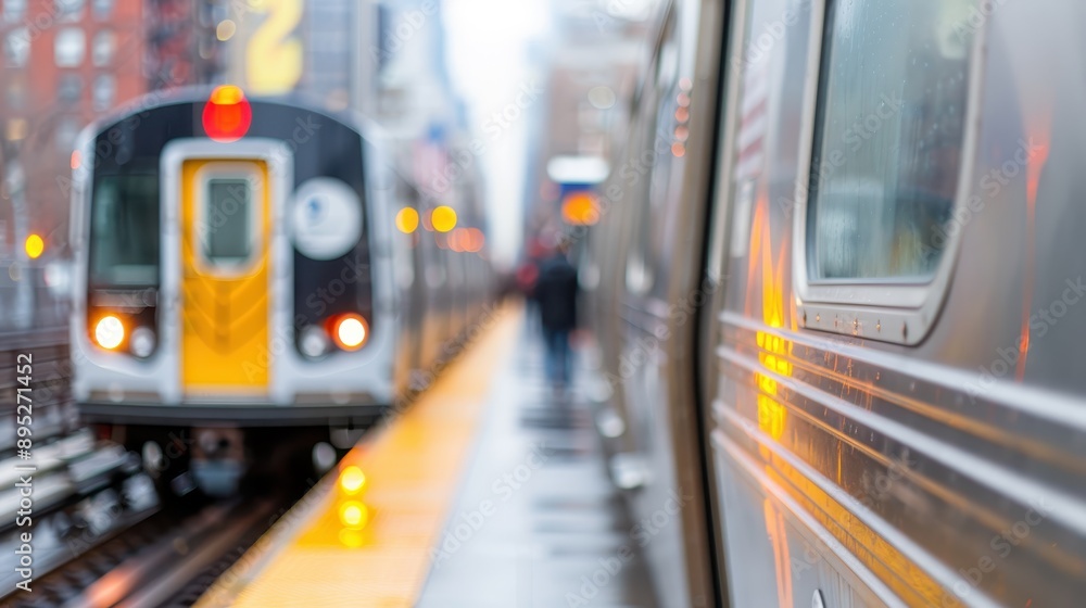 Two modern trains face each other at a busy railway station ...