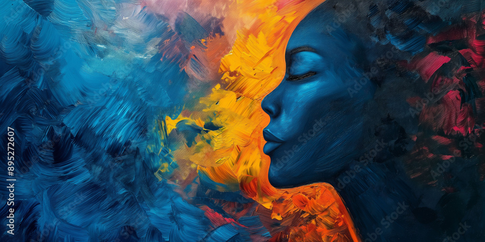 banner for mental health day. The vibrant contrast in the abstract ...