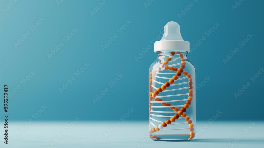 Baby Bottle with DNA Strands, a modern symbol of the fusion of science ...