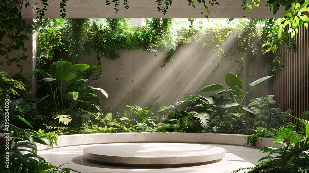 4. A 3D rendering of a stylish naturalism podium enveloped by diverse ...