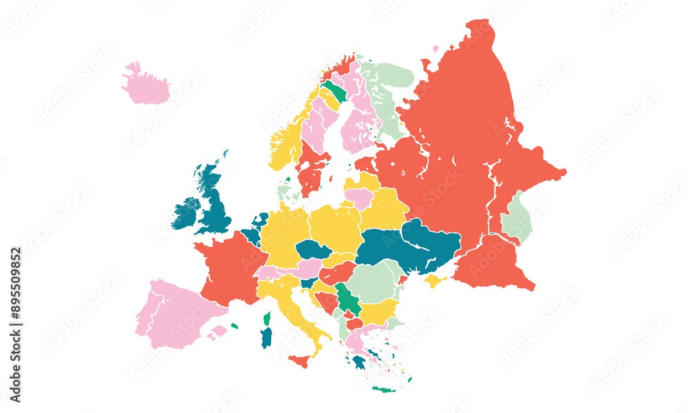 Europe map with individual colors,isolated on white background for ...