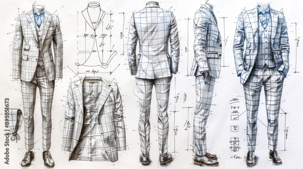 Detailed Sewing Pattern Drawings for Fashion Design and Crafting Stock ...
