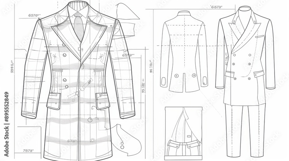 Detailed Sewing Pattern Drawings for Fashion Design and Crafting Stock ...
