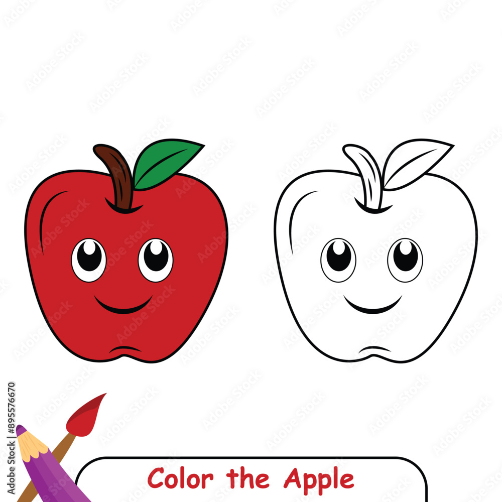 Color the Apple fruit drawing illustration. coloring book for kids ...