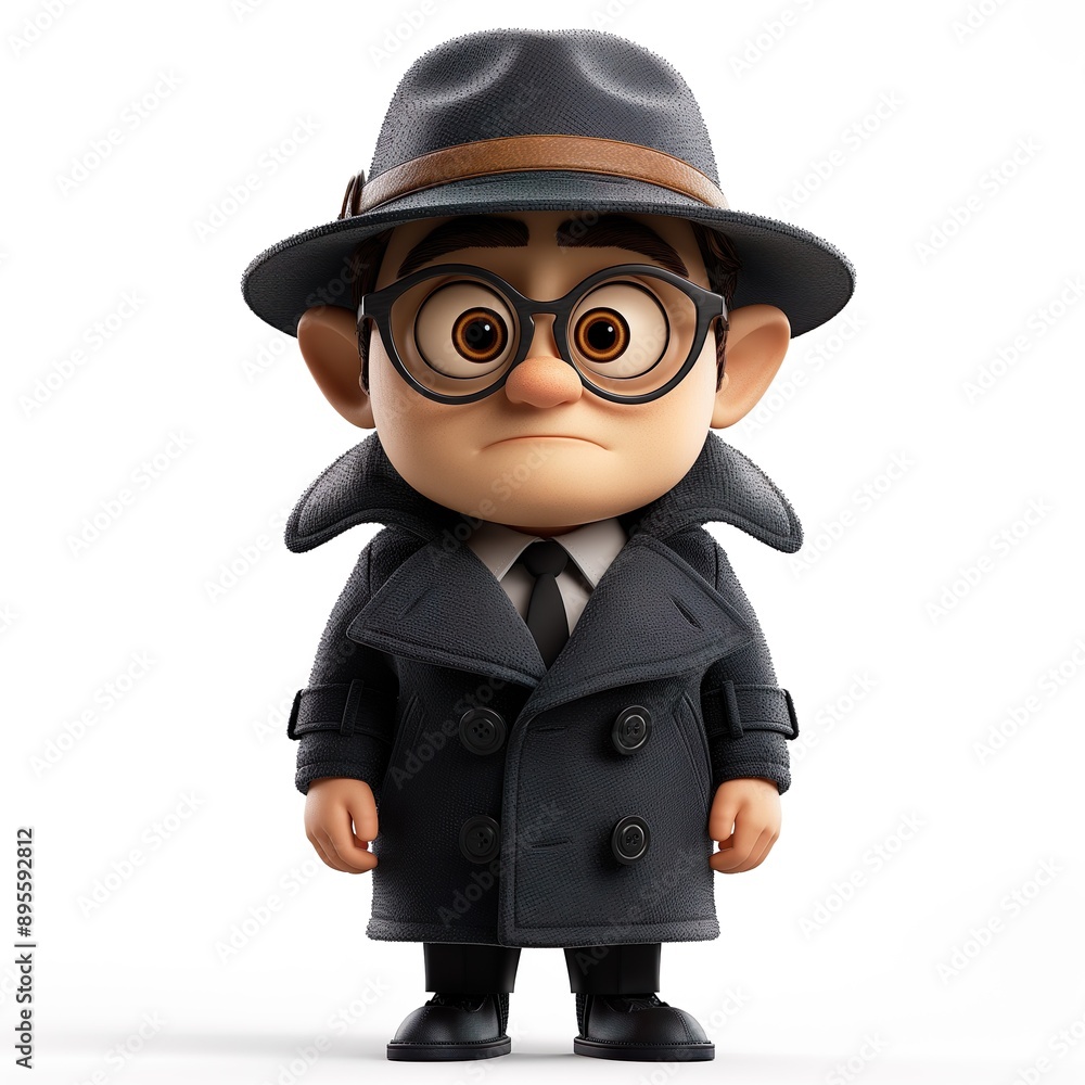 Detective Man In Black Clothes. Illustration On The Theme Of Cartoons ...