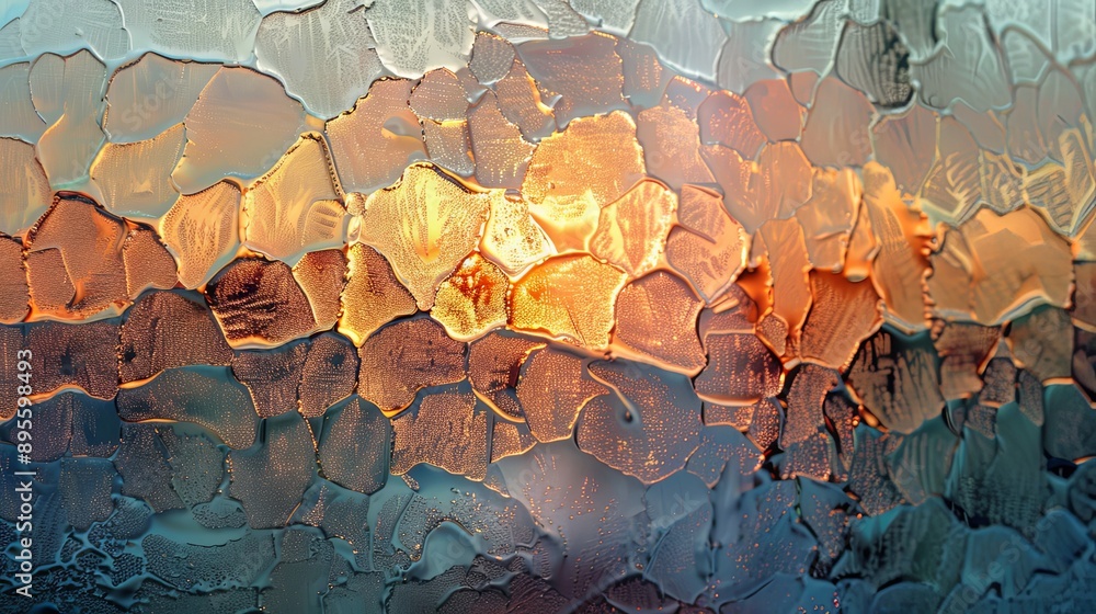 A unique texture of glass on a window at dawn creates an illusion of ...