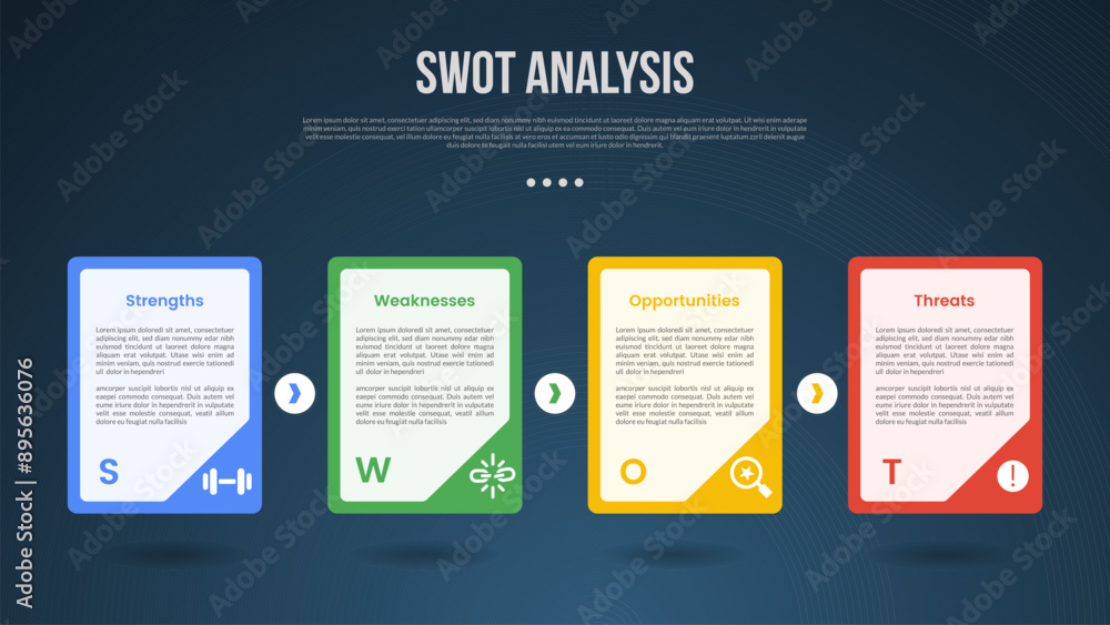 SWOT business analysis infographic template with big container box ...