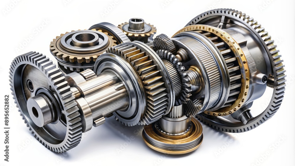 Internal mechanical components of a complex manual transmission system ...