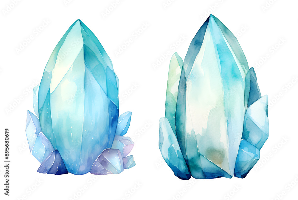 Moonstone aquamarine, watercolor clipart illustration with isolated background. Stock ...