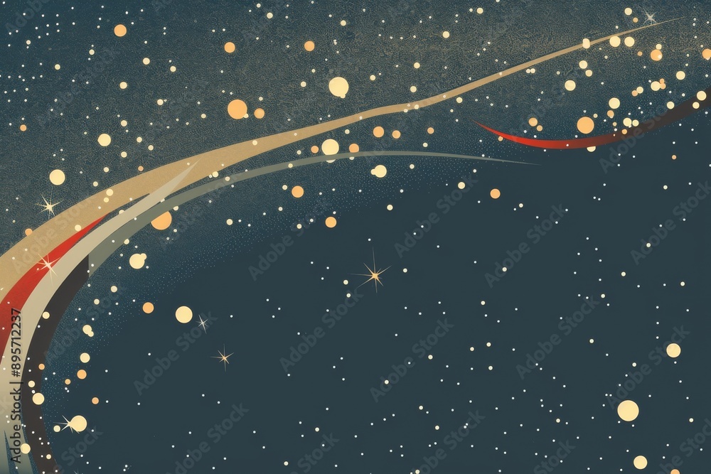 Stylized vintage 3D animation background with mountains, sun and ...