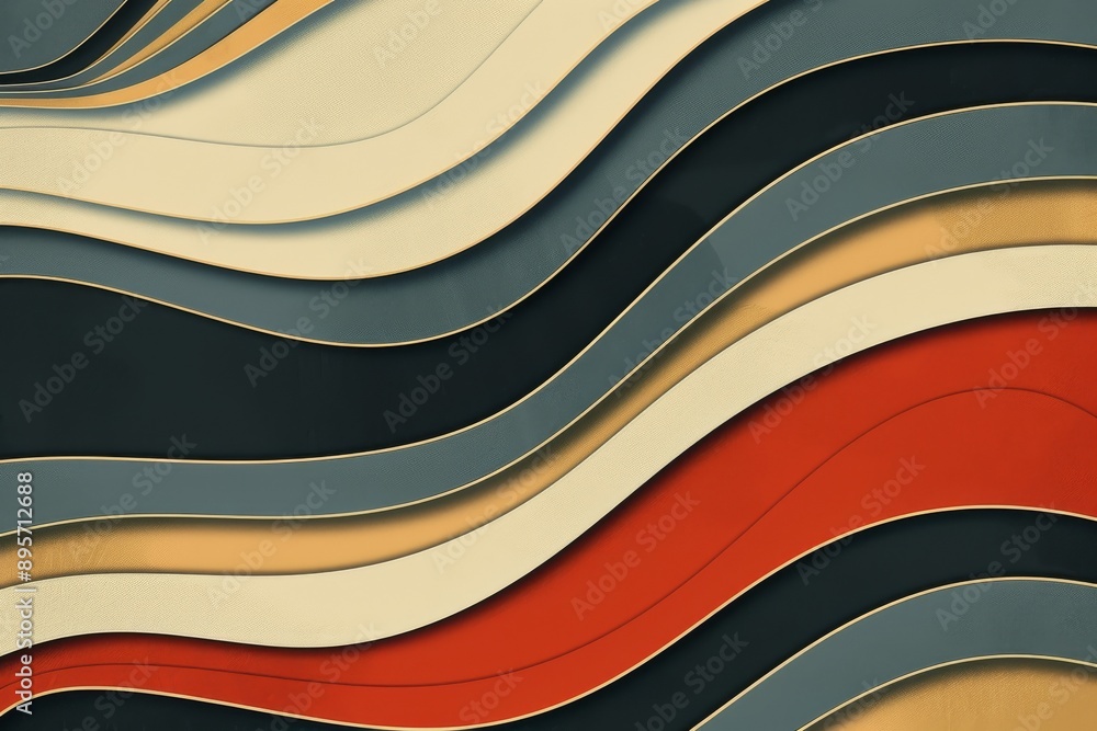 Stylized vintage 3D animation background with mountains, sun and ...
