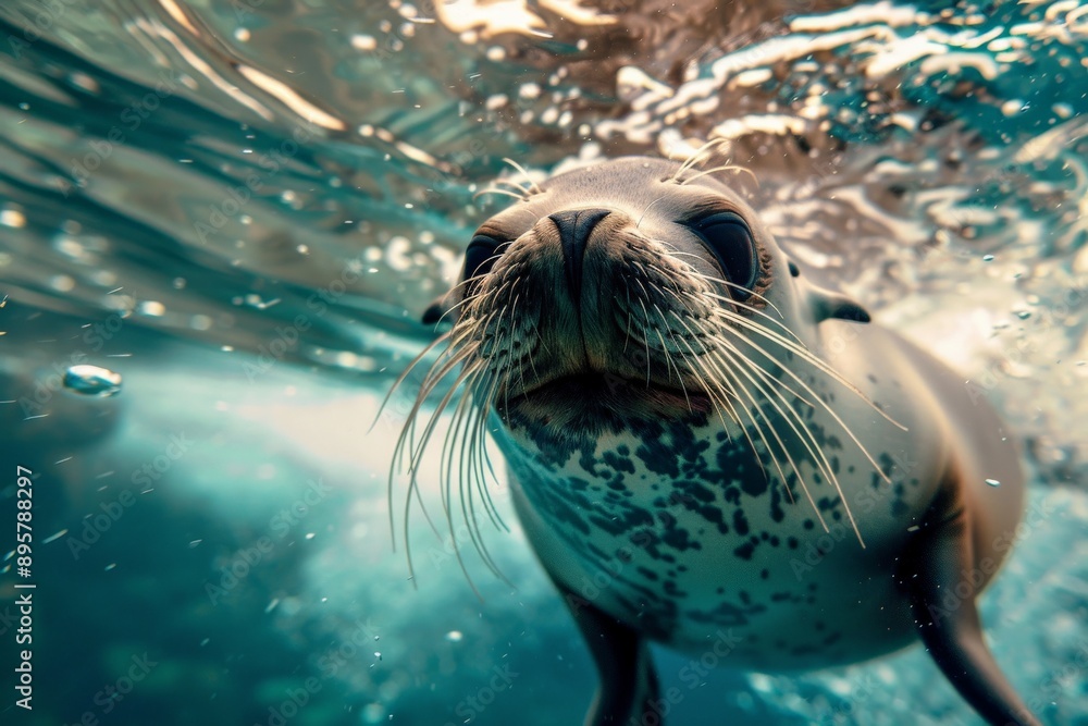 Foto de Stock An intimate close-up shot of a harbor seal captured ...