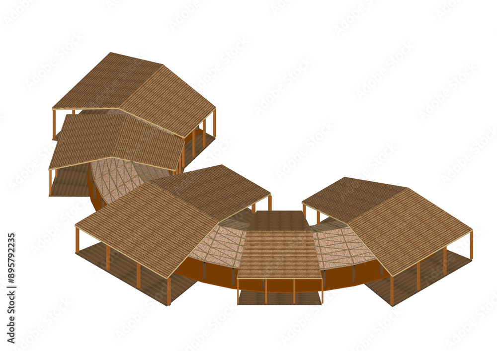 workshop ecolodge illustration for resort, isometric architecture ...