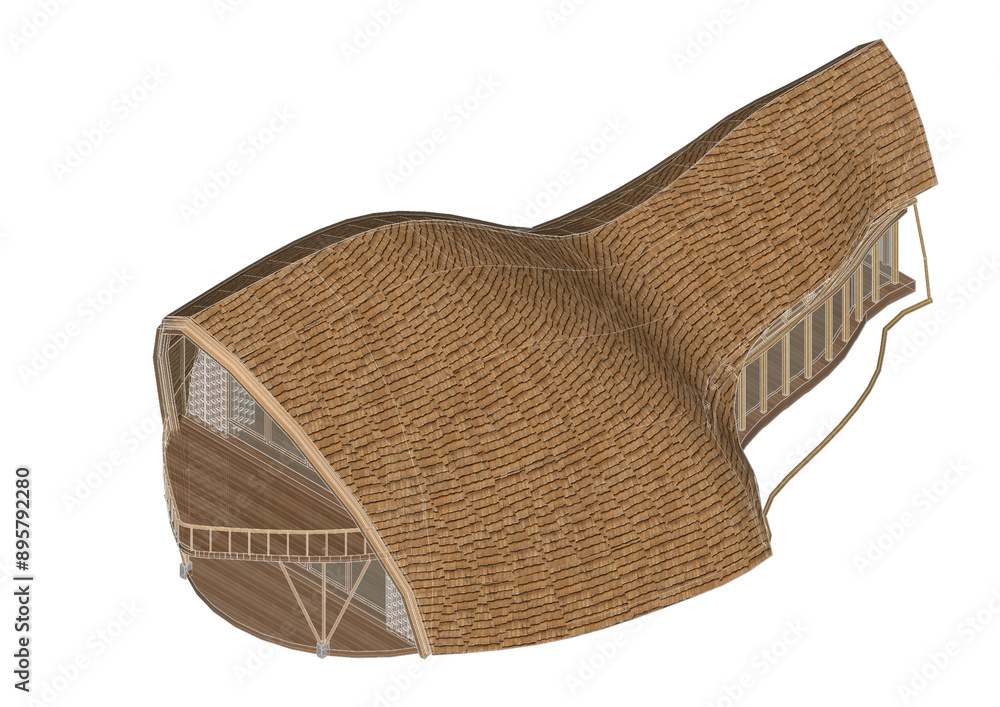bungalow ecolodge illustration for resort, isometric architecture ...