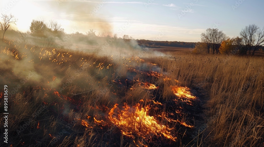 Restoring native prairie through prescribed fire Stock Photo | Adobe Stock