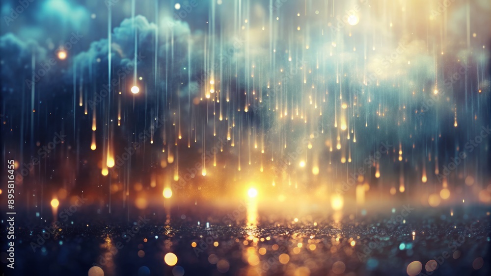 Moody abstract background featuring soft focus falling rain with misty ...
