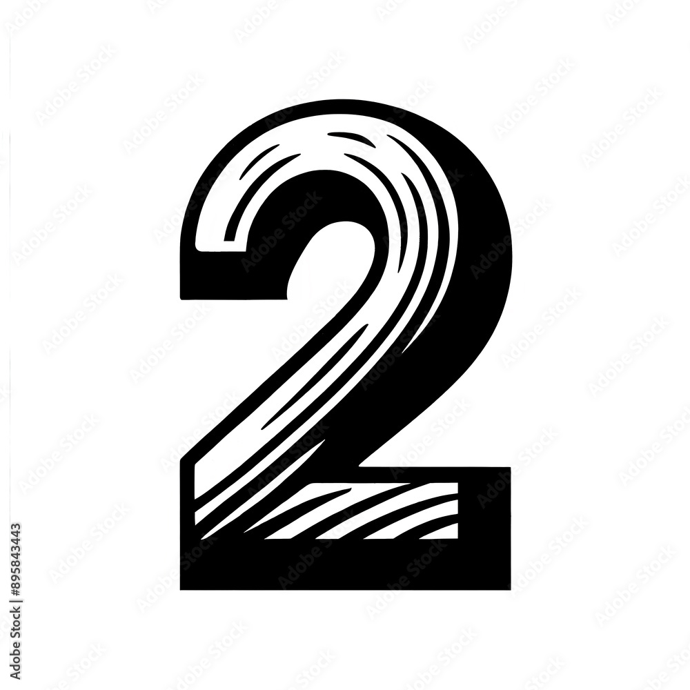 Symbolic black and white isolated vector illustration of number 2 on ...