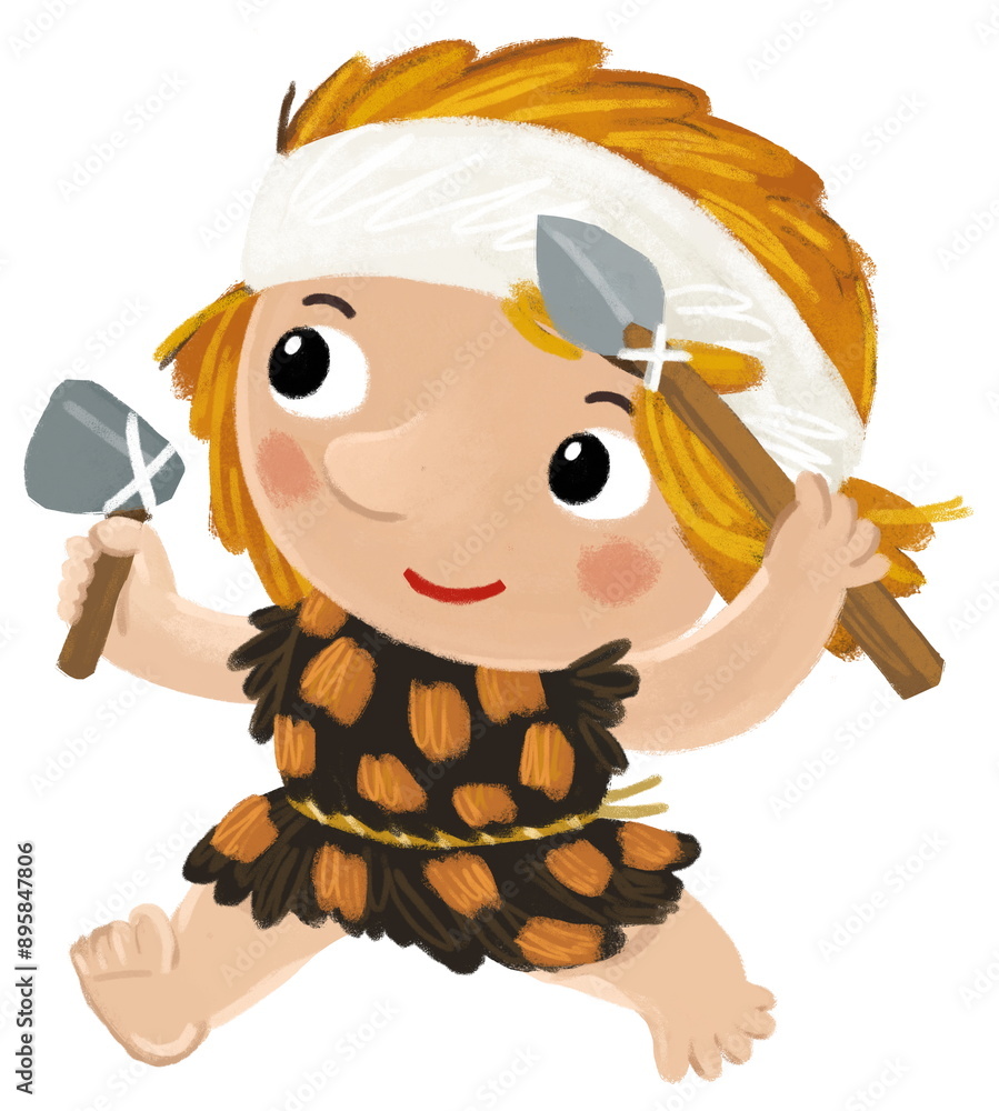 cartoon ancient prehistoric caveman cave boy character isolated ...