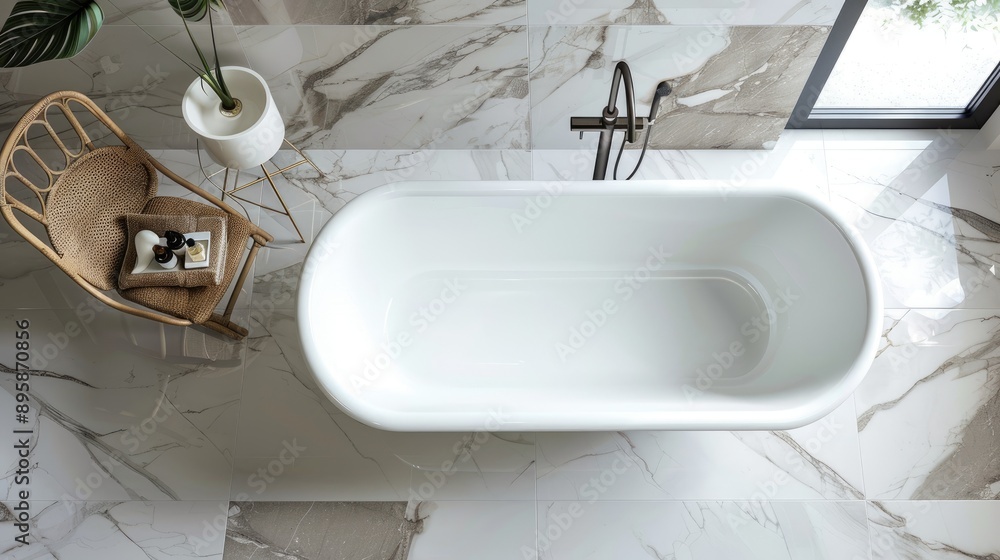 Artistic white porcelain tiles in a top view, combined with gray hues ...