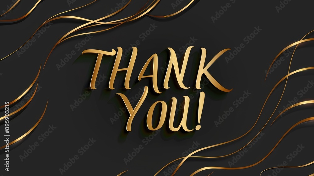 Luxury golden THANK YOU poster text on black background, featuring wavy ...