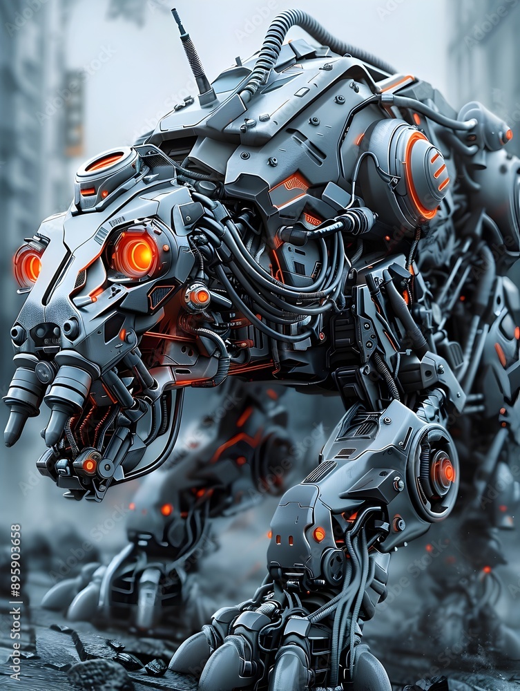 Towering Biomechanical Mech Drones in an Apocalyptic Landscape Stock ...
