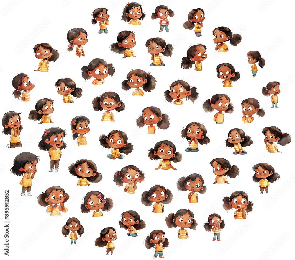 Stock-Illustration „Cartoon kids faces with different expressions ...