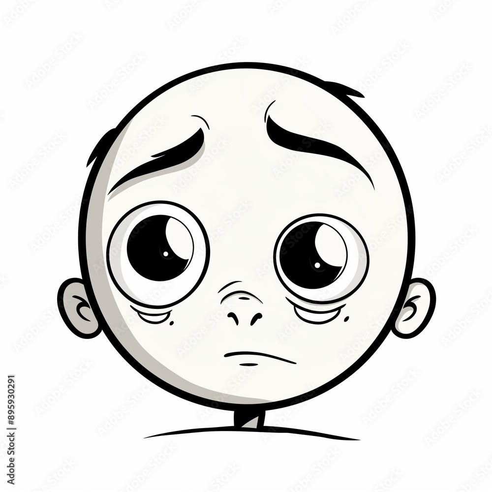 Simple cartoon stick figure with large, sad eyes, looking confused and ...