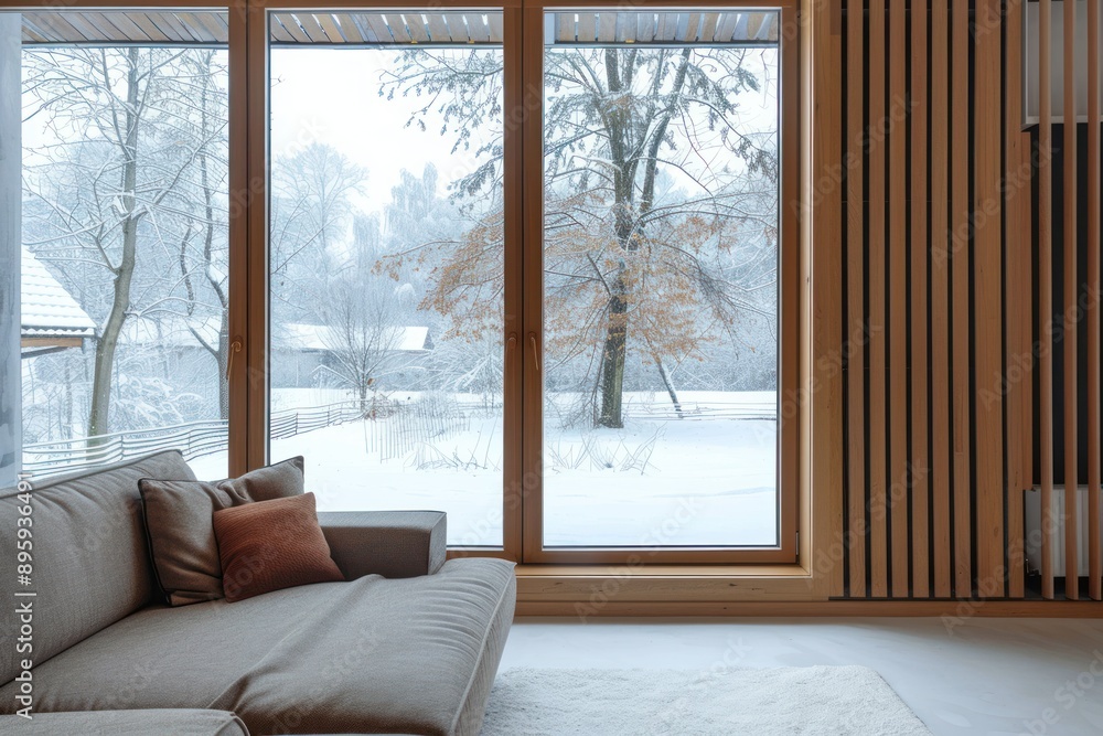 Modern house heater radiator in a minimal interior of living room with ...