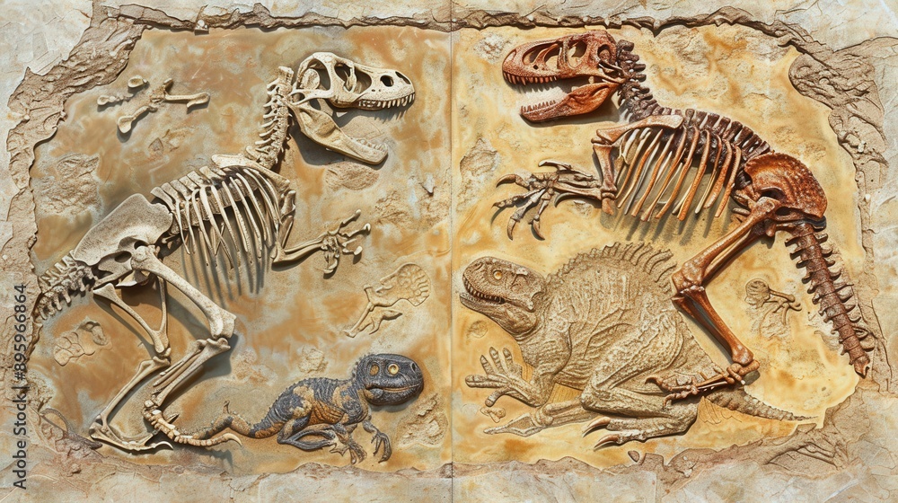 Diagram of a vertebrate fossil comparison, illustrating how paleontologists use skeletal ...