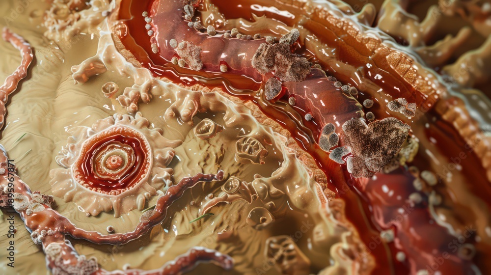 Diagram of an ulcer, showing erosion of the stomach or intestinal ...