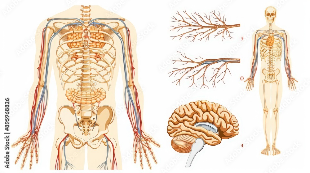 Diagram of the central nervous system, featuring the brain and spinal ...