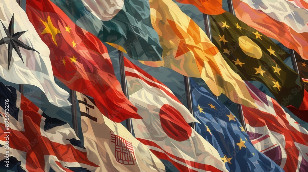 Illustrate a detailed view of flags used in military and official ...