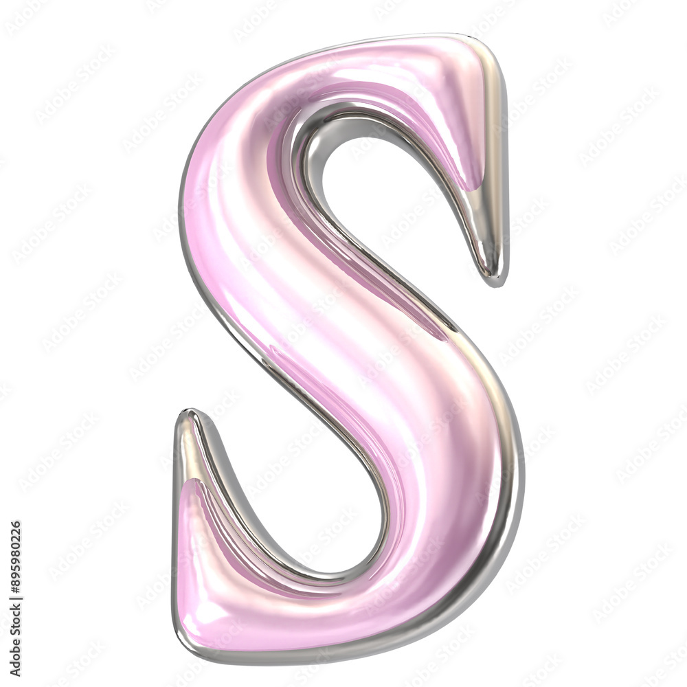 Shiny Pink Letter S: A sleek, metallic S letter in a vibrant shade of ...