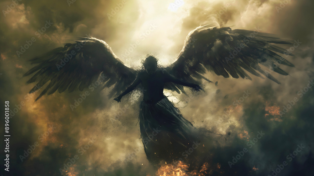 Lucifer falling into hell due to his defeat by the archangel Michael ...