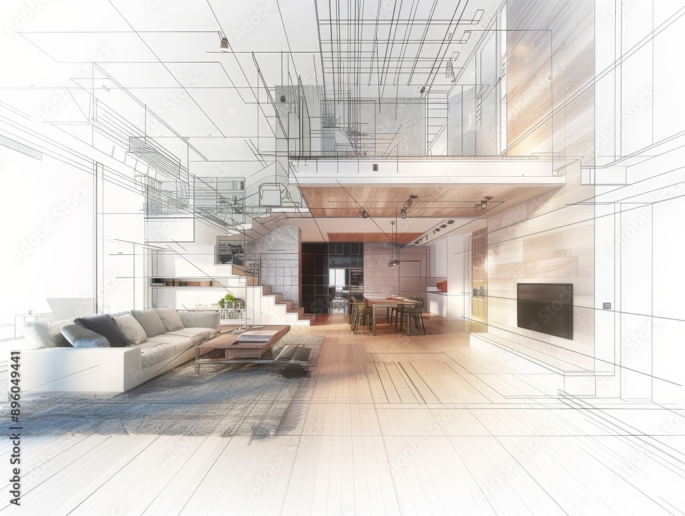 Architectural concept banner for home interior renovation with ...