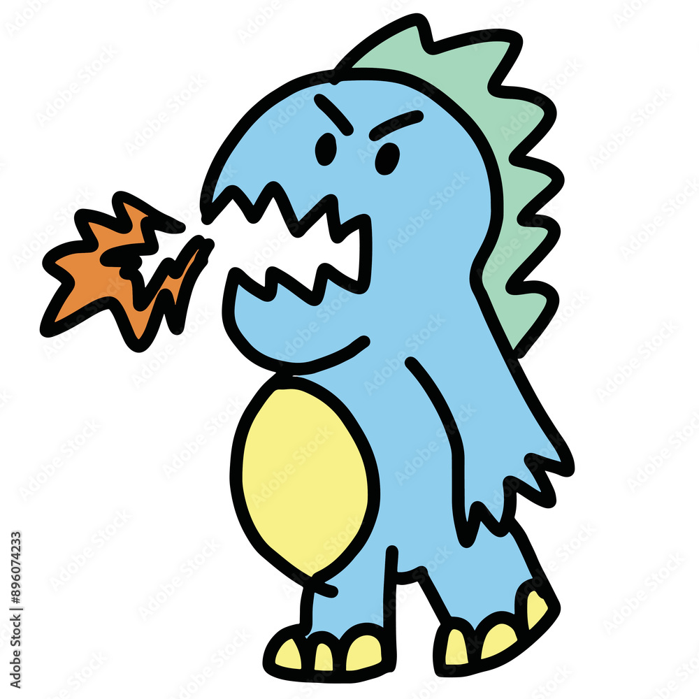 Hand drawn angry dinosaur with fire for cartoon character, comic ...