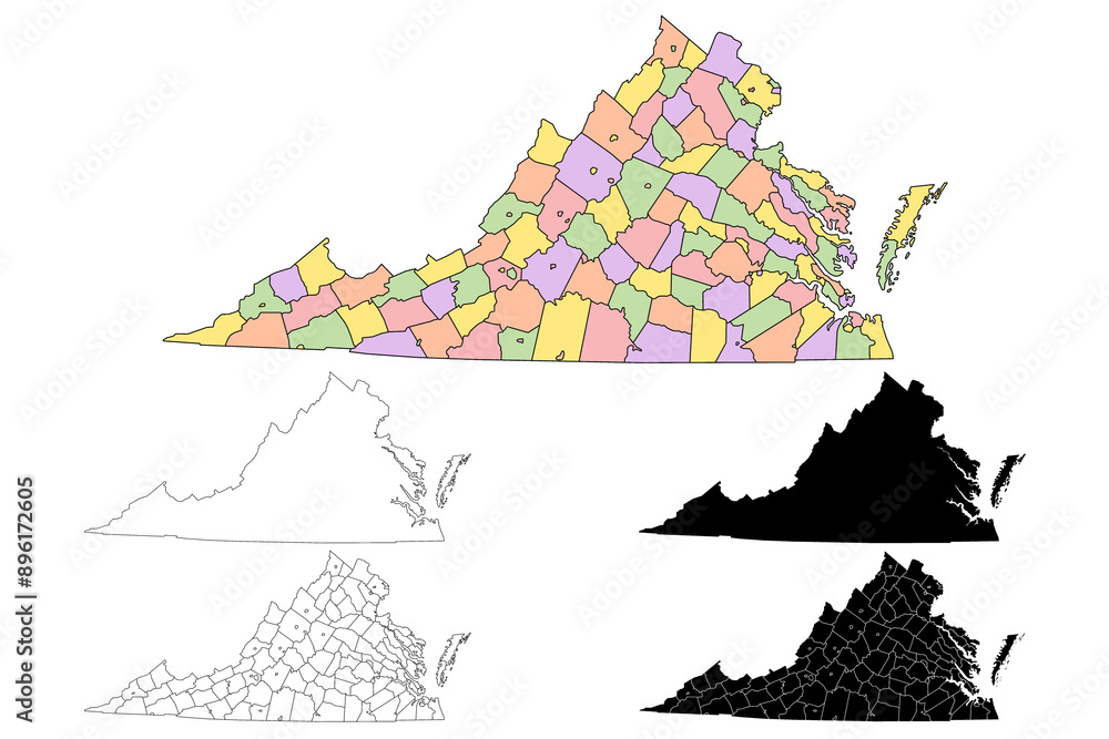Virginia administrative map, Virginia outline and counties state map ...