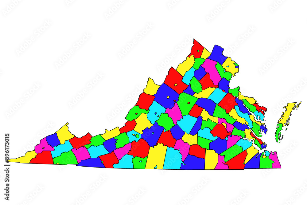 Virginia administrative map. counties map of Virginia with color, blank ...
