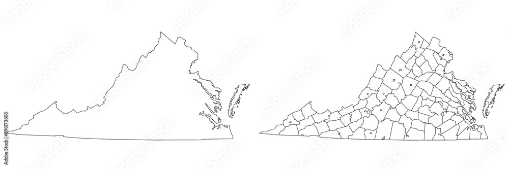 Virginia administrative map, Virginia outline and counties state map ...