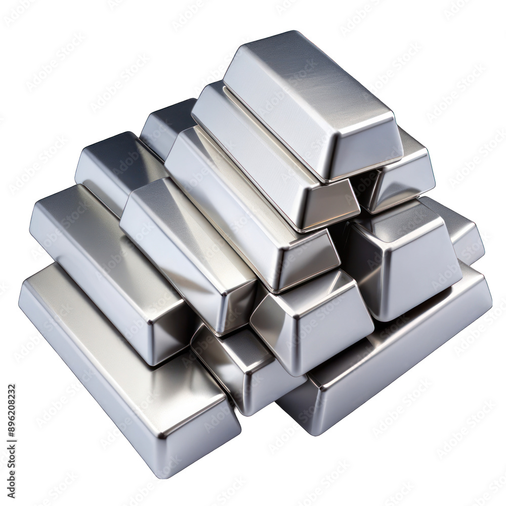 Pile of silver bars top view isolated on transparent background Stock ...